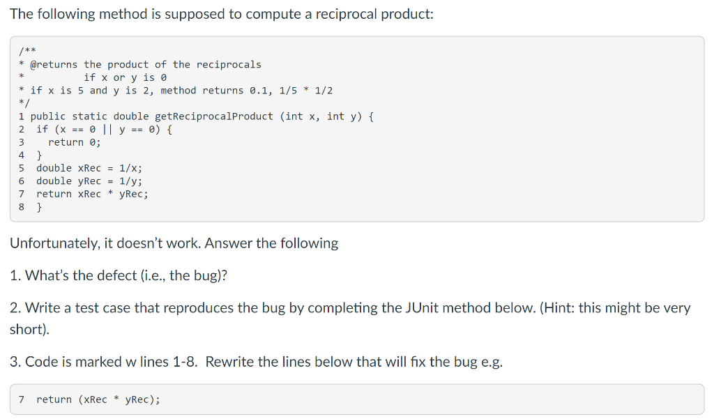 Solved The following method is supposed to compute a | Chegg.com
