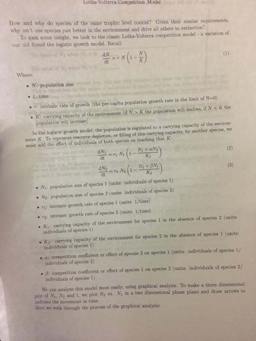 Solved Lotka-Volterra Competition Model How and why do | Chegg.com