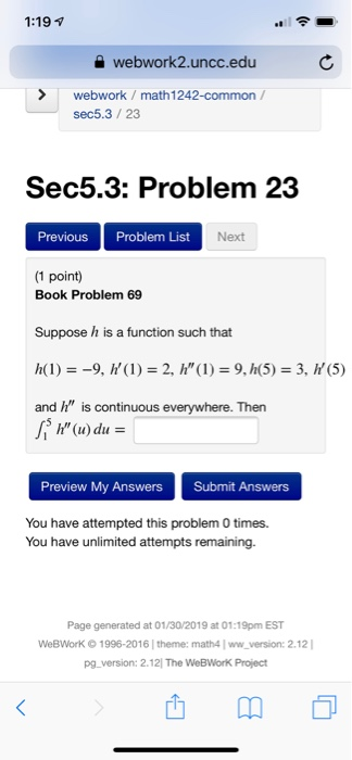 Solved 1:18 1 el a webwork2.uncc.edu Sec5.3: Problem 20 | Chegg.com