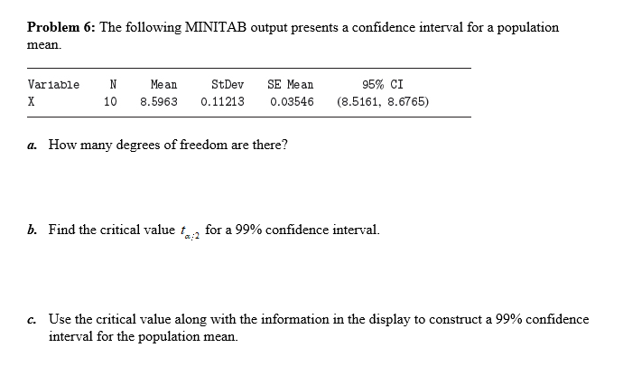 Solved Problem 6: The following MINITAB output presents a | Chegg.com