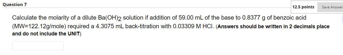 Solved Calculate the molarity of a dilute Ba(OH)2 solution | Chegg.com