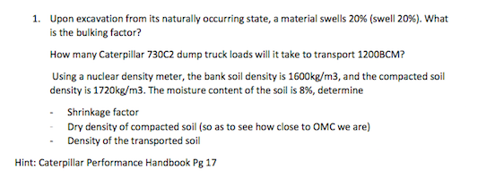 Solved 1. Upon excavation from its naturally occurring | Chegg.com
