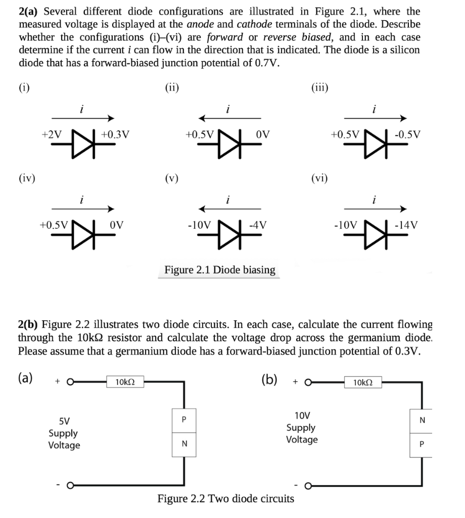 Solved 2(a) Several different diode configurations are | Chegg.com
