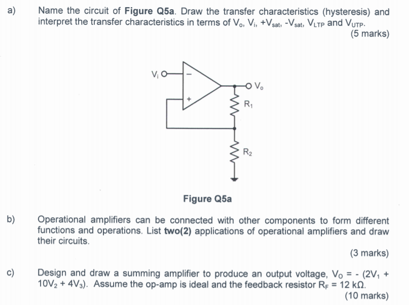 Solved a) Name the circuit of Figure Q5a. Draw the transfer | Chegg.com