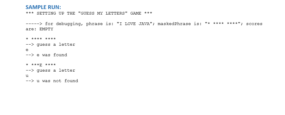 In Java please.... GuessMyLetters.java (Please | Chegg.com
