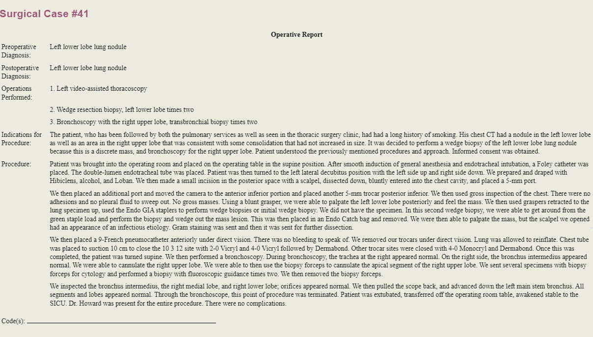 Solved Surgical Case \#41 Operative Report Preoperative Left | Chegg.com