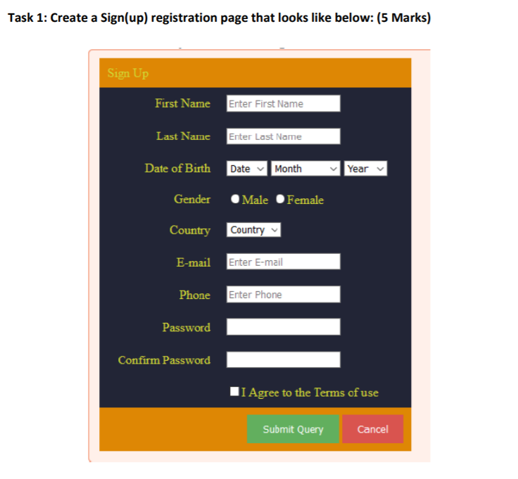 Solved Task 1: Create a Sign(up) registration page that | Chegg.com