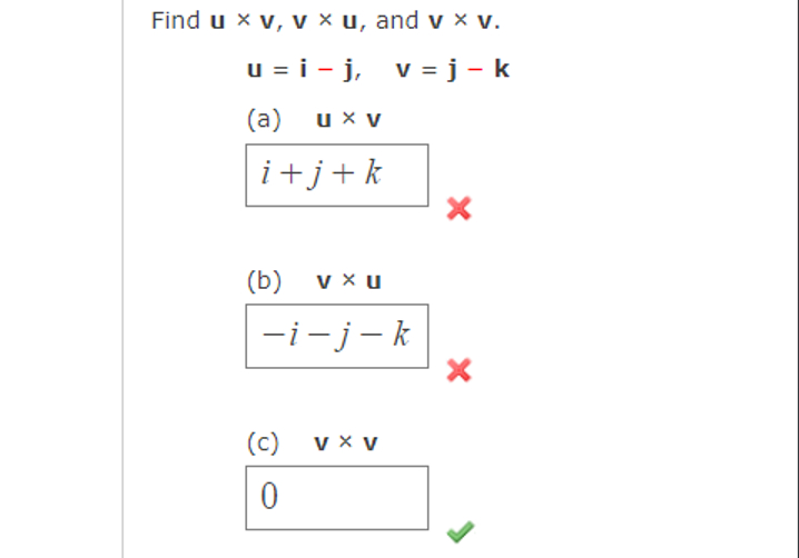 Solved Find u×v,v×u, ﻿and | Chegg.com