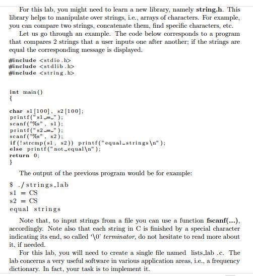 For this lab, you might need to learn a new library, | Chegg.com