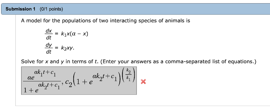 Solved A model for the populations of two interacting | Chegg.com