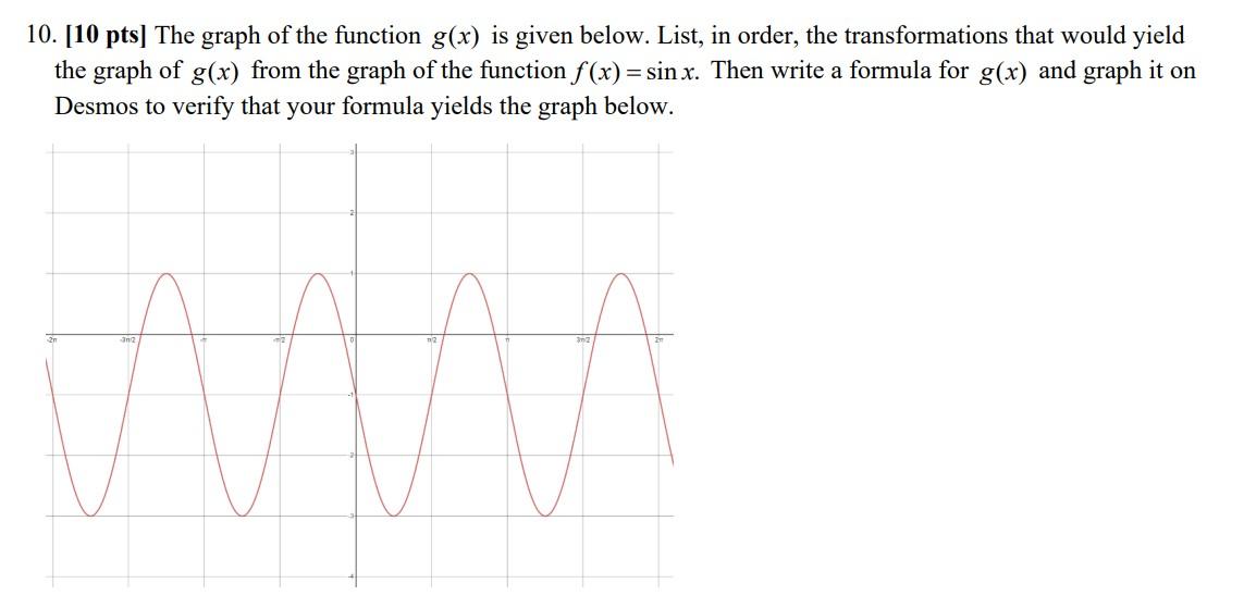 Solved 10. [10 pts] The graph of the function g(x) is given | Chegg.com
