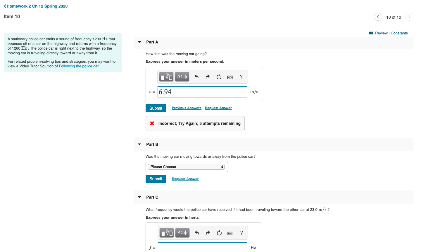 Solved A stationary police car emits a sound of | Chegg.com