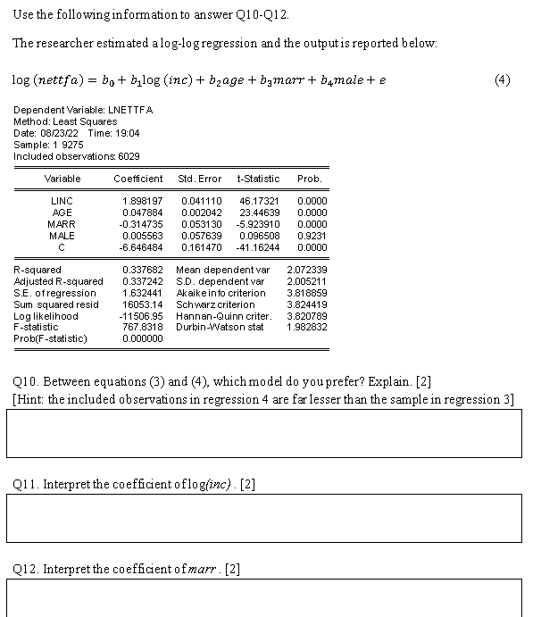 Use the following information to answer Q10-Q12. The | Chegg.com