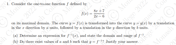 Solved 1. Consider the one-to-one function f defined by | Chegg.com