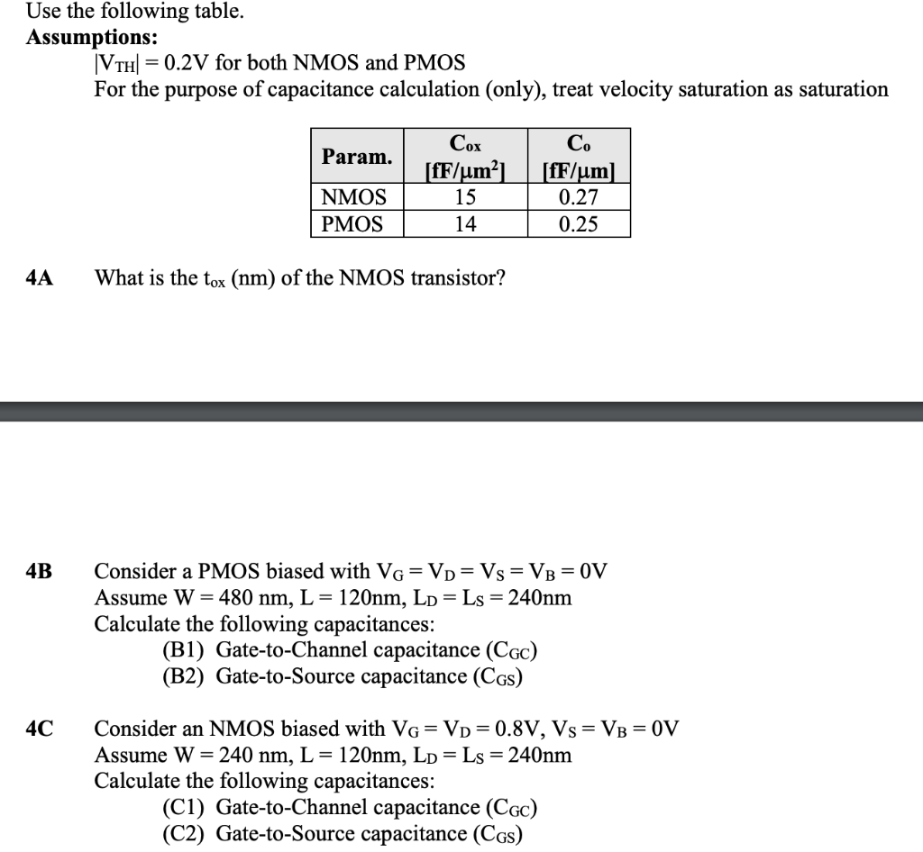 Solved Use the following table. Assumptions: |Vth= 0.2V for | Chegg.com