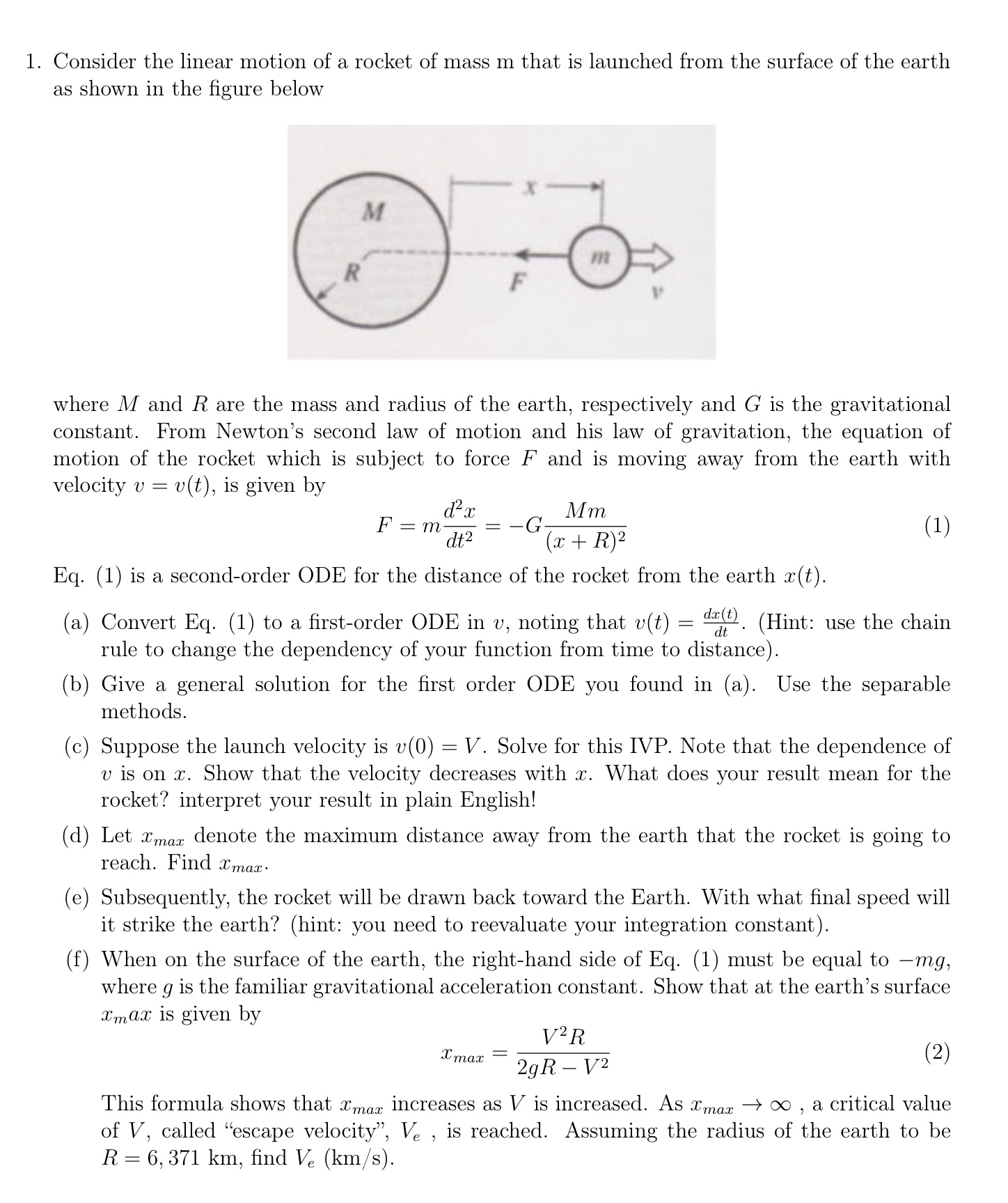 Solved Consider the linear motion of a rocket of mass m | Chegg.com