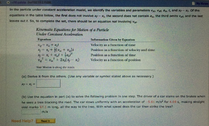Solved In the particle under constant acceleration model, we | Chegg.com