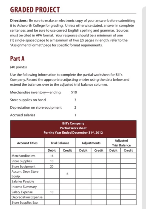 Solved GRADED PROJECT Directions: Be sure to make an | Chegg.com