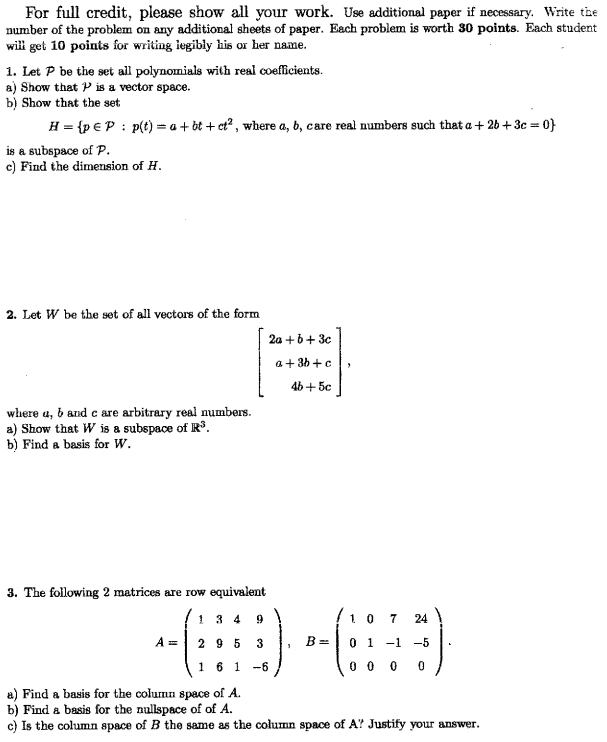 Solved For full credit, please show all your work. Use | Chegg.com