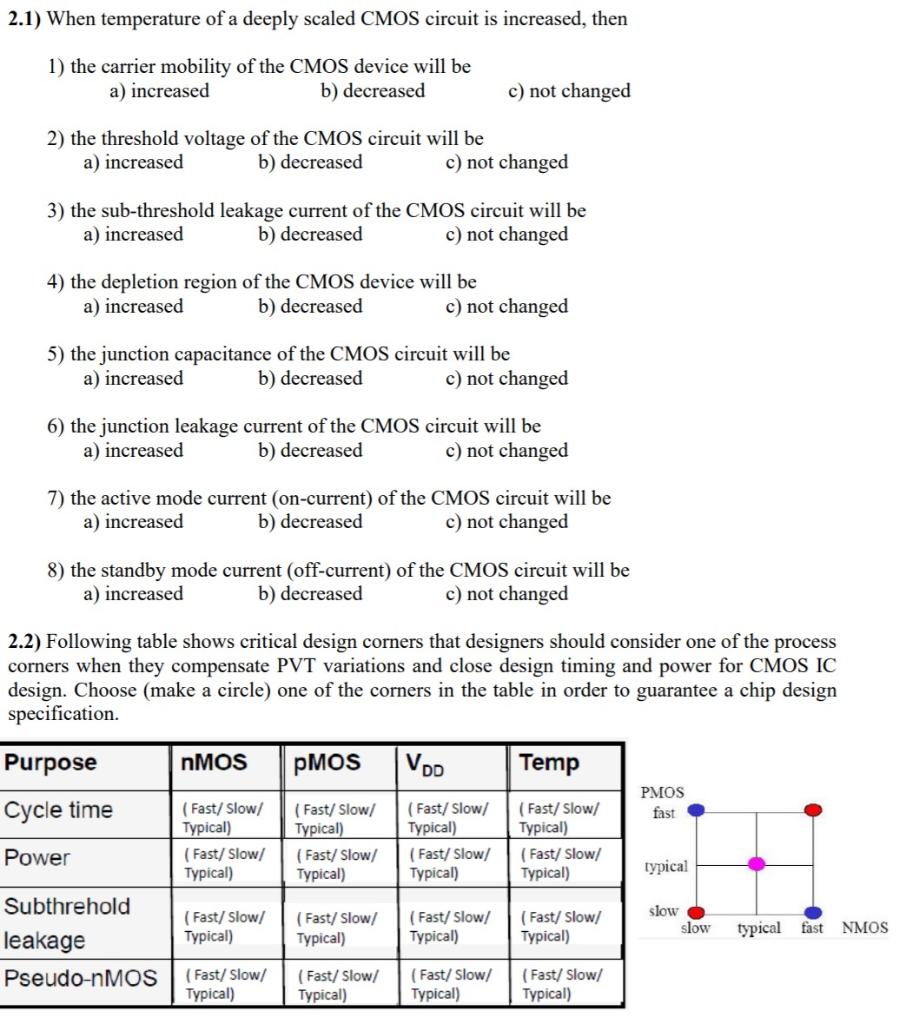 Solved 2.1) When temperature of a deeply scaled CMOS circuit | Chegg.com