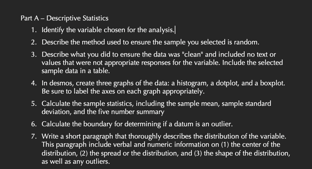 Part A - Descriptive Statistics 1. Identify the | Chegg.com