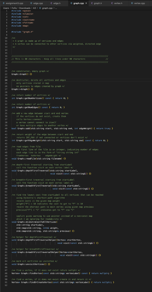 c++ please can you please Implement a Graph class on | Chegg.com