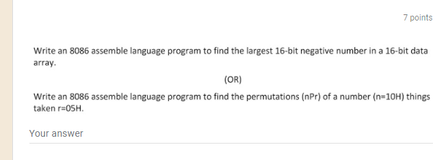 Solved 7 Points Write An 8086 Assemble Language Program To