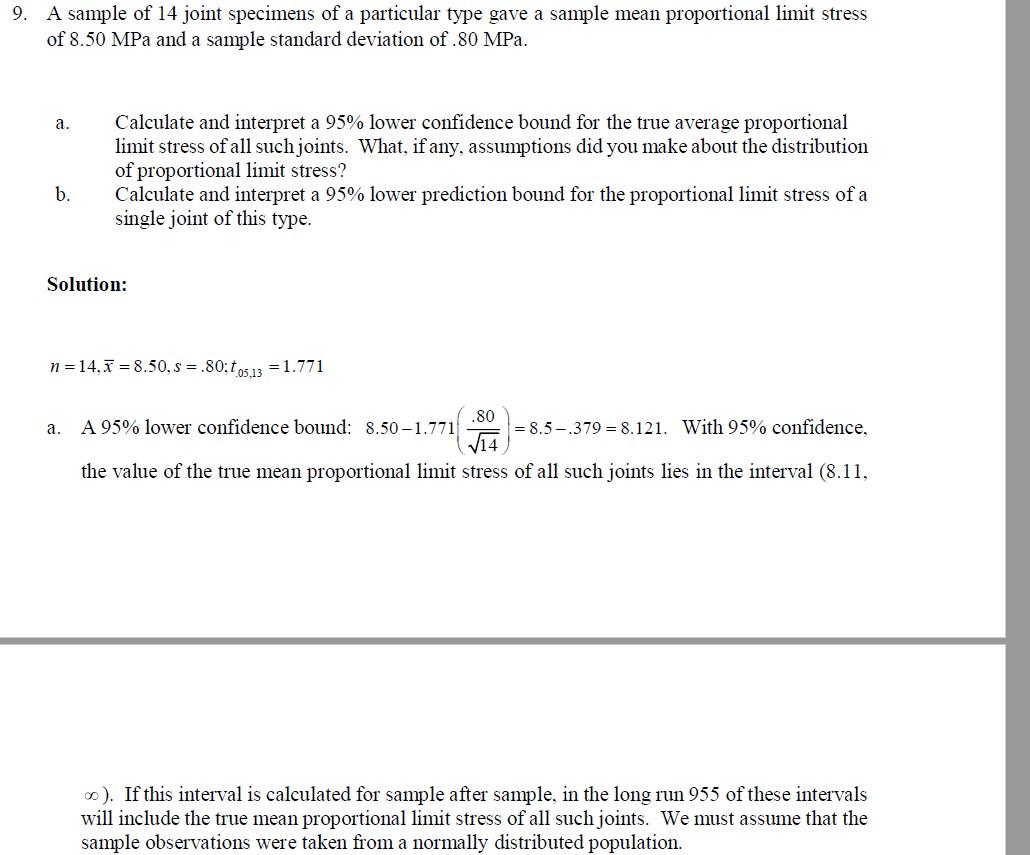 Solved A sample of 14 joint specimens of a particular type | Chegg.com