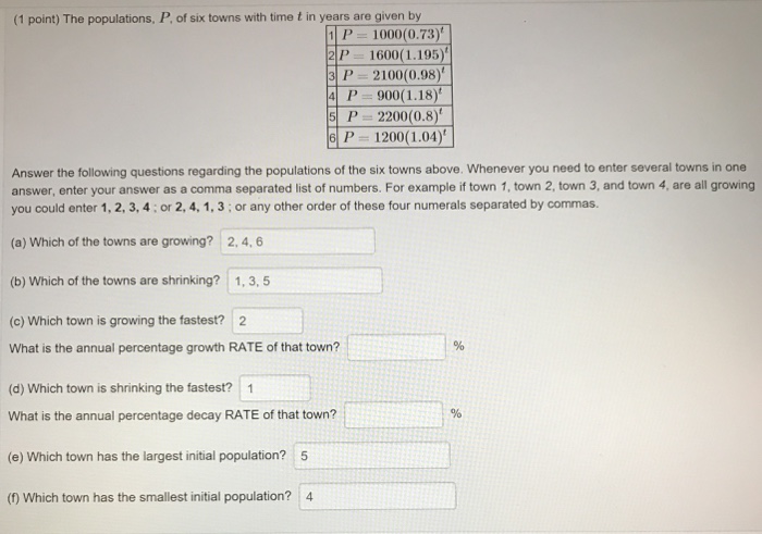 Solved The Populations P Of Six Towns With Time T In Years