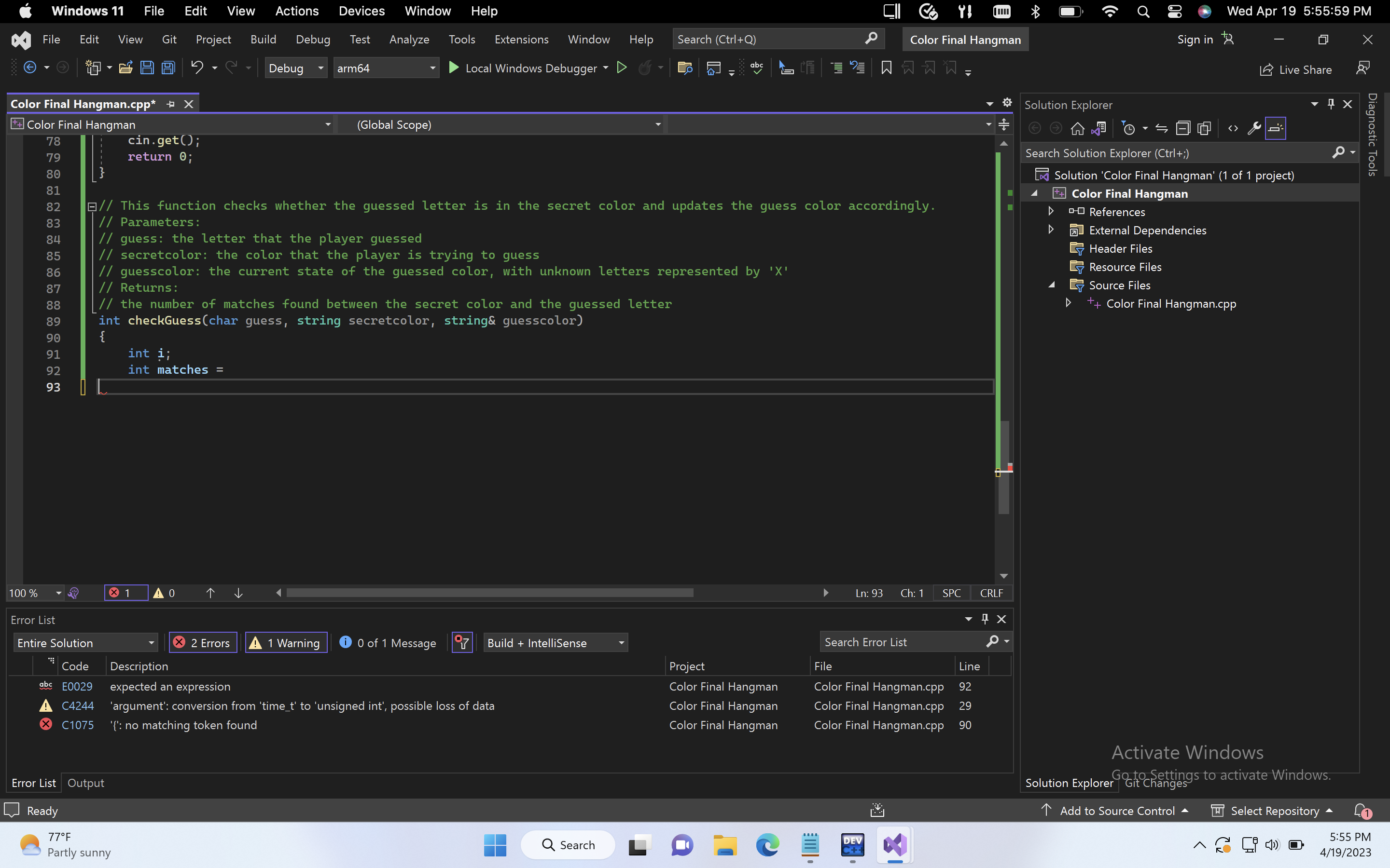 Solved I Have A Few Errors From The Code Received From 