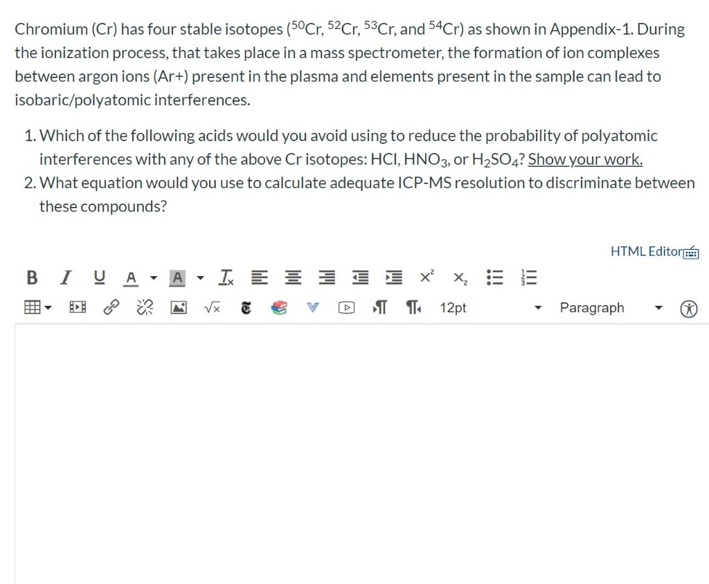Chromium (Cr) has four stable isotopes (50Cr, 52 Cr, | Chegg.com