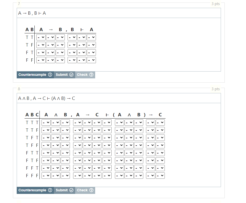 A→B,A→C⊢B→C Counterexample (1) Submit (1) Check | Chegg.com