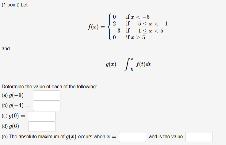 Solved (1 point) Let f(x)=⎩⎨⎧02−30 if x