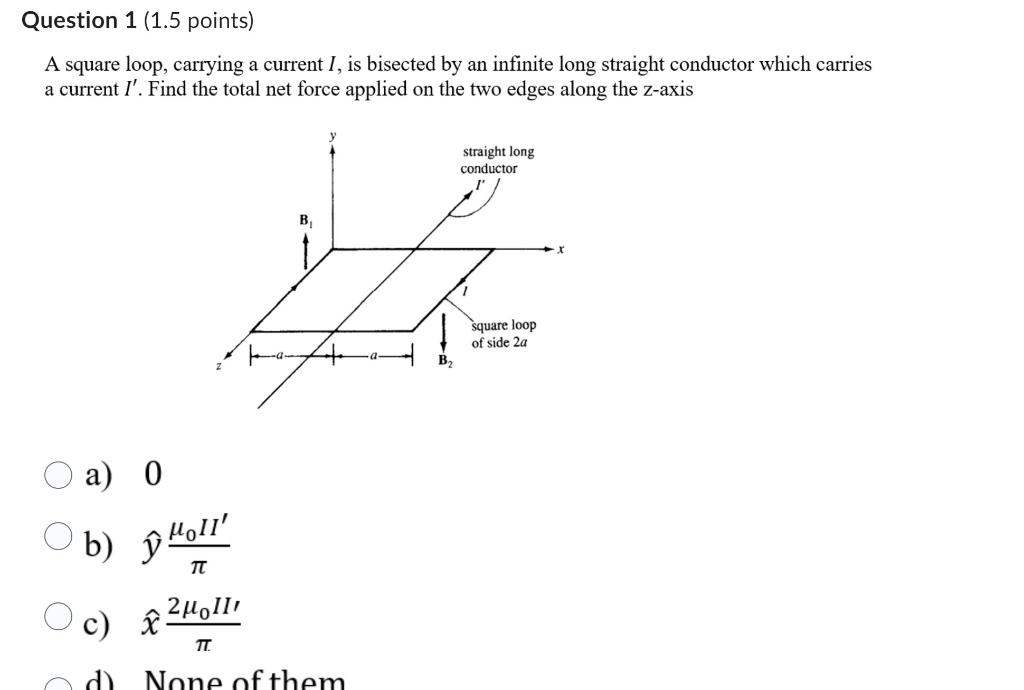 Solved A square loop, carrying a current I, is bisected by | Chegg.com