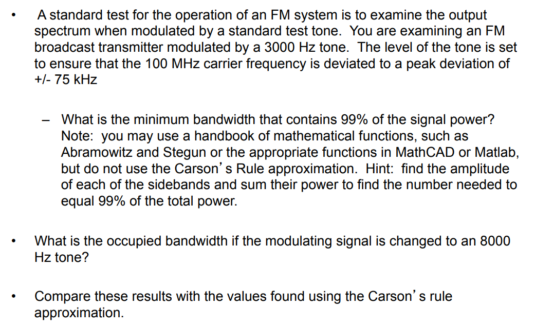 Solved A standard test for the operation of an FM system is | Chegg.com