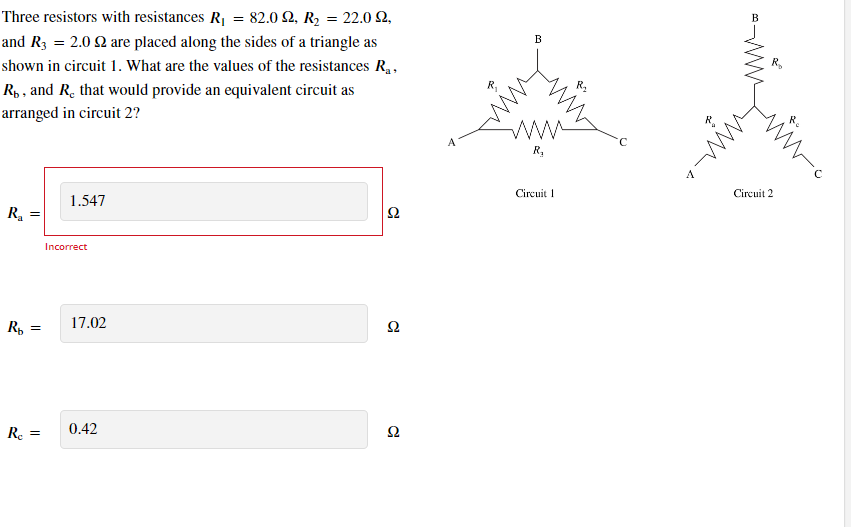 Solved Three resistors with resistances R1=82.0Ω,R2=22.0Ω, | Chegg.com