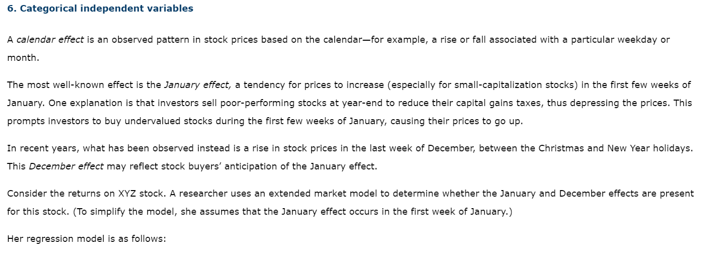 Solved A calendar effect is an observed pattern in stock | Chegg.com