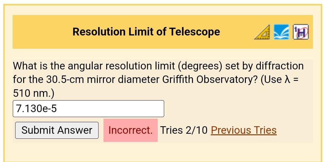Solved Resolution Limit of Telescope TH What is the angular | Chegg.com
