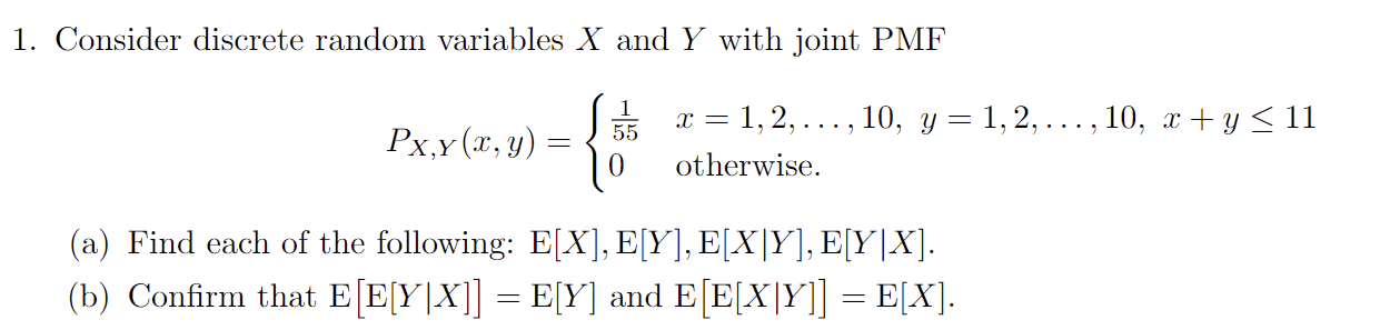 Solved 1. Consider discrete random variables X and Y with | Chegg.com