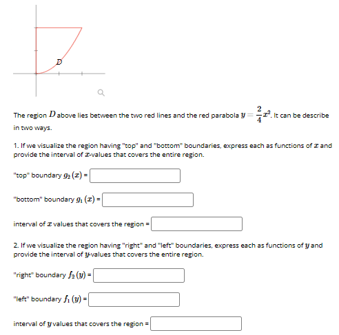 Solved The region D above lies between the two red lines and | Chegg.com