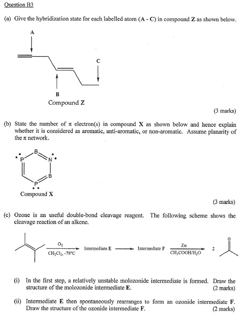 Solved Question B3(a) ﻿Give the hybridization state for each | Chegg.com