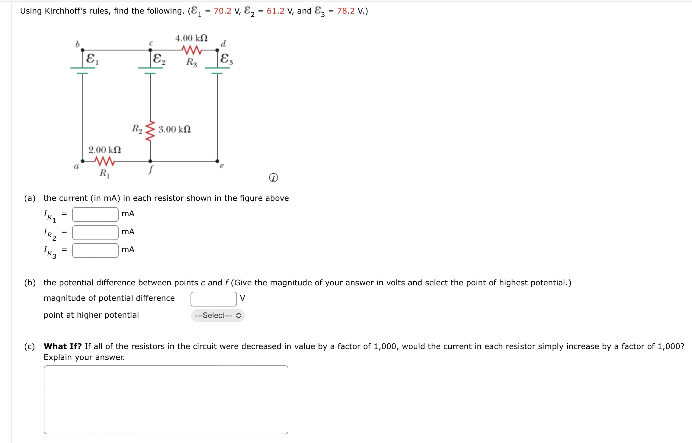 Solved Using Kirchhoff's rules, find the following. ( | Chegg.com