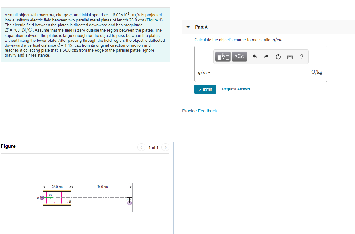 Solved Part A A small object with mass m, charge q, and | Chegg.com