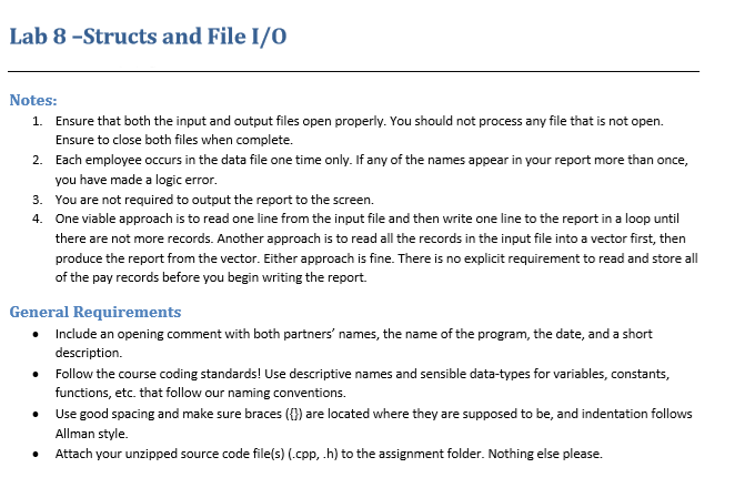 Solved Lab 8-Structs and File I/O This lab assignment will | Chegg.com