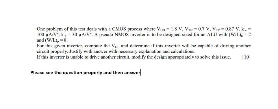 Solved One problem of this test deals with a CMOS process | Chegg.com