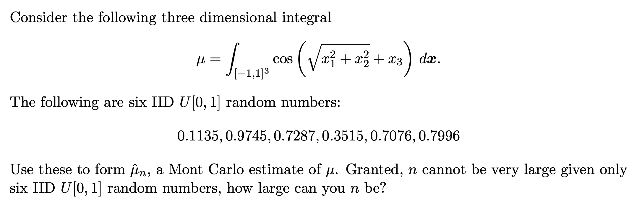 Consider the following three dimensional integral u = | Chegg.com
