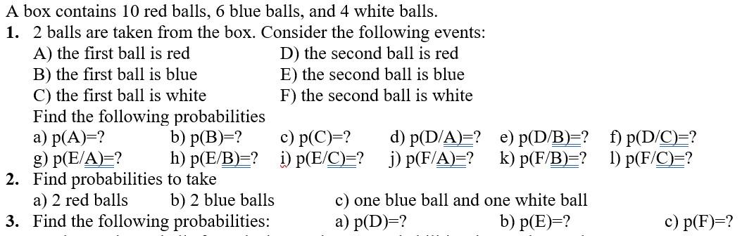 Solved A box contains 10 red balls, 6 blue balls, and 4 | Chegg.com