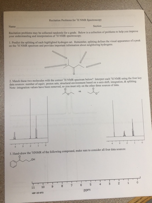 Solved Recitation Problems For H Nmr Spectroscopy Name 