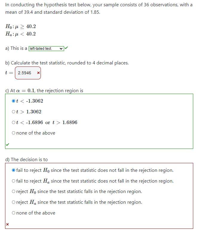 Solved In conducting the hypothesis test below, your sample | Chegg.com