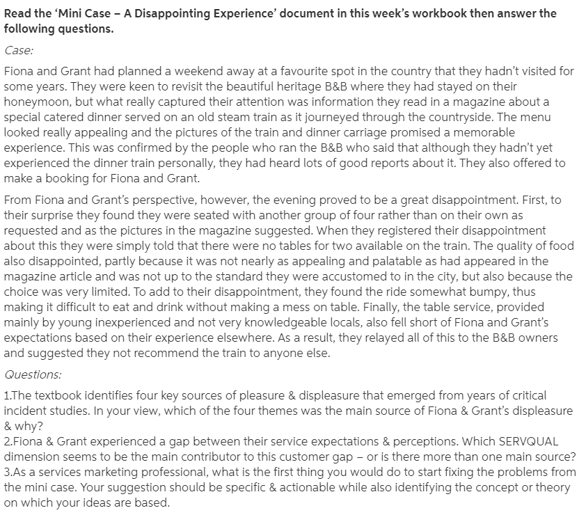 Solved Read the ‘Mini Case - A Disappointing Experience' | Chegg.com